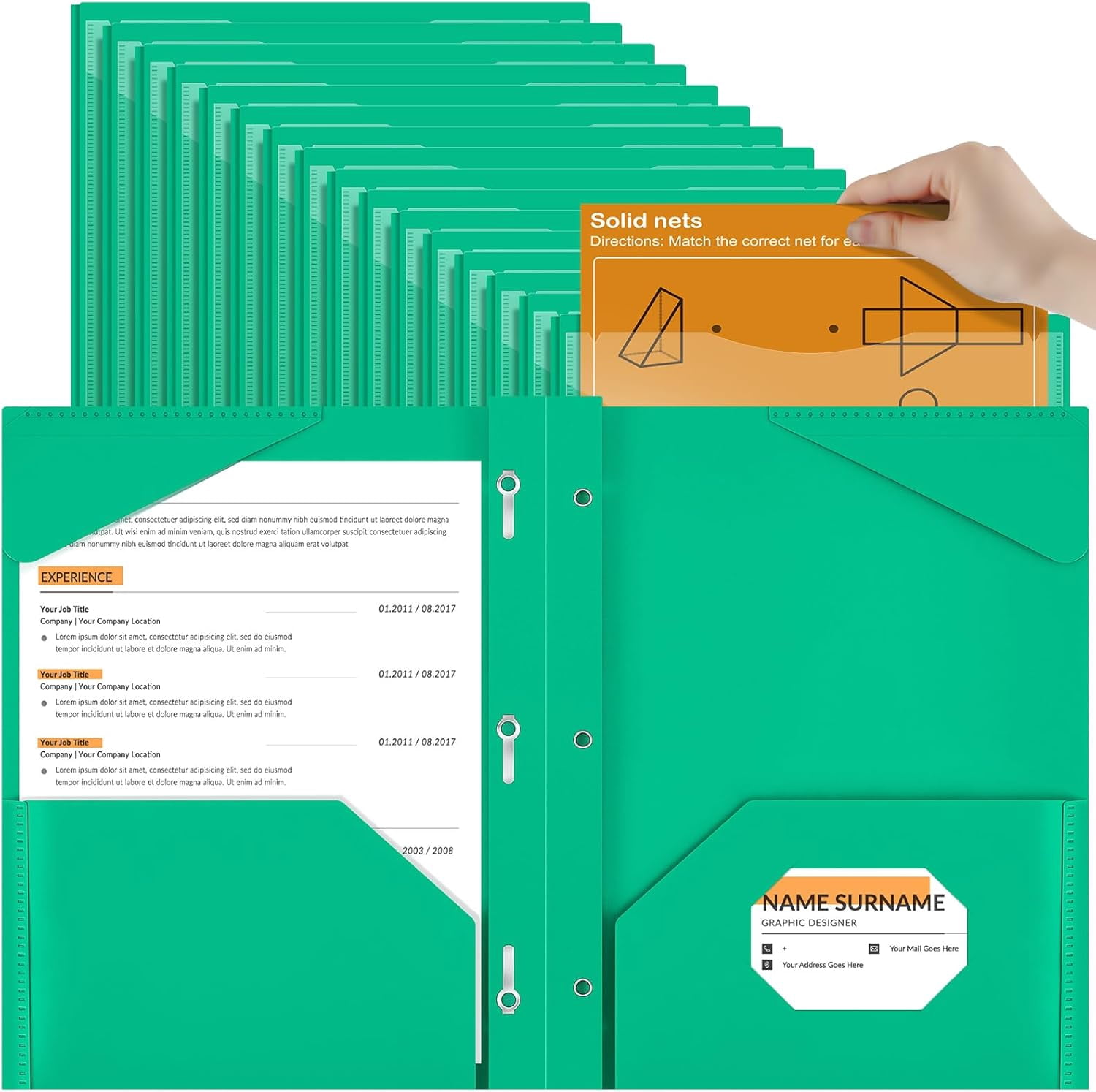 48 Pcs Heavy-Duty Green Plastic Folder with Clear Front Pocket, 3 ...