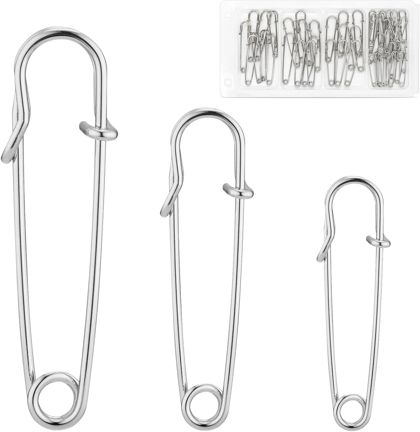 48 Pcs Heavy Duty Safety Pins Assorted Sizes 2'', 2.8'', 3'', Large ...