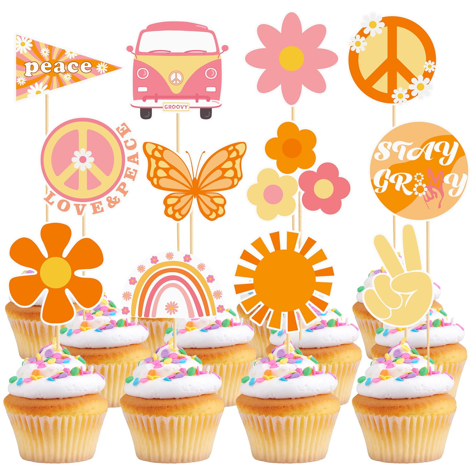 48 Pcs Hippie Party Cupcake Toppers RST1 Hippie Two Cupcake Toppers ...
