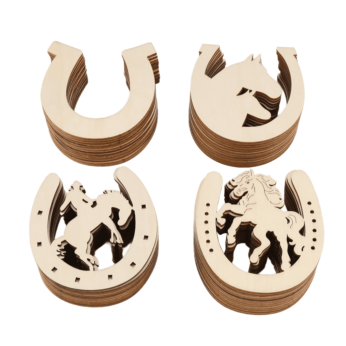 48 Pcs Horseshoe Shape Wood Cutouts for Crafts Unfinished Wooden ...