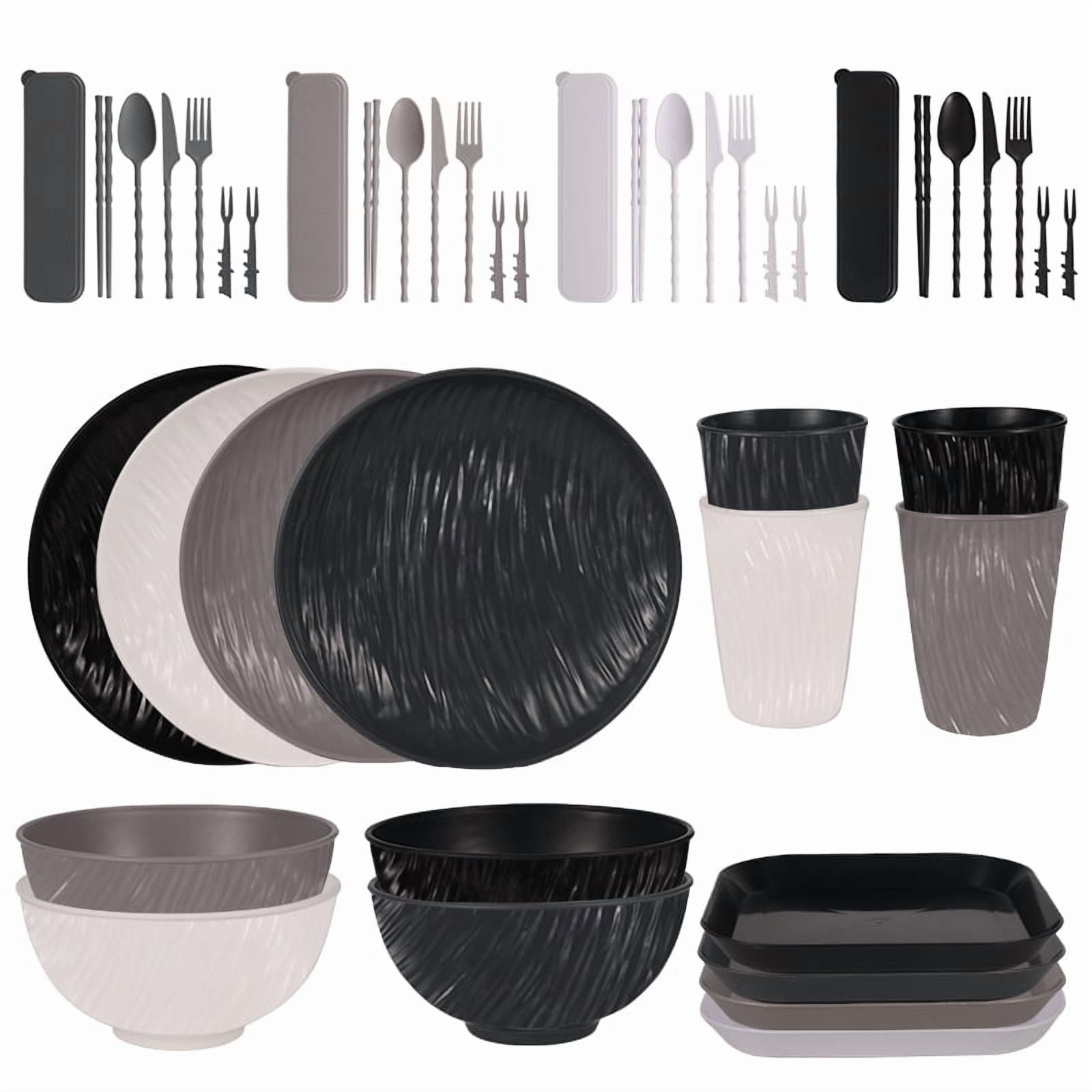 48 Pcs Imitation Rock Texture Wheat Straw Dinnerware Sets For 4 ...