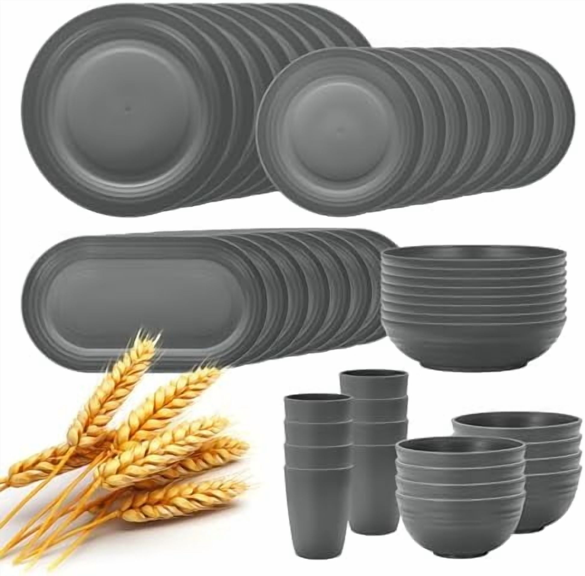 48-Pcs Kitchen Wheat Straw Dinnerware Set, Service for 8, Plastic ...