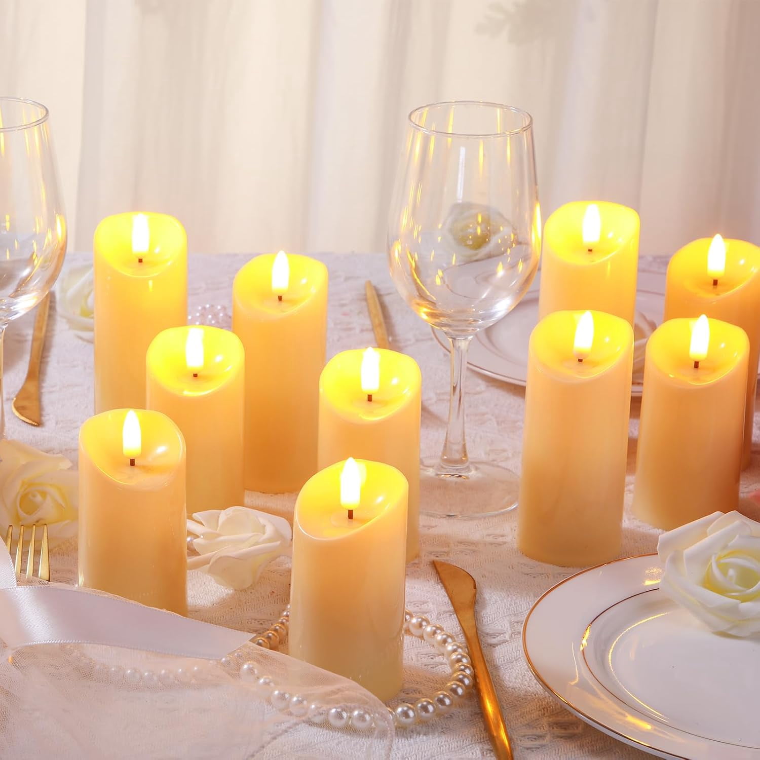 48 Pcs Large Flameless Candle Bulk Flameless Pillar Candles Decor for ...