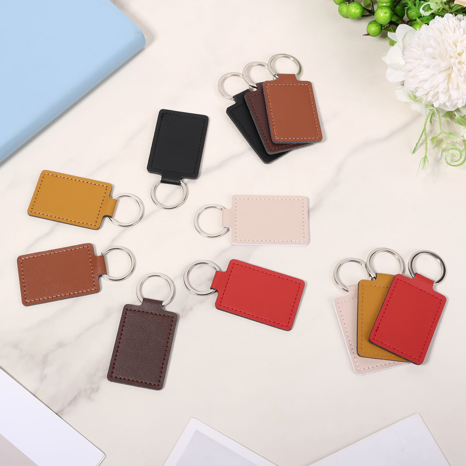 48 Pcs Leather Key Fob Kit Rectangular Leather Keychain Blank with ...
