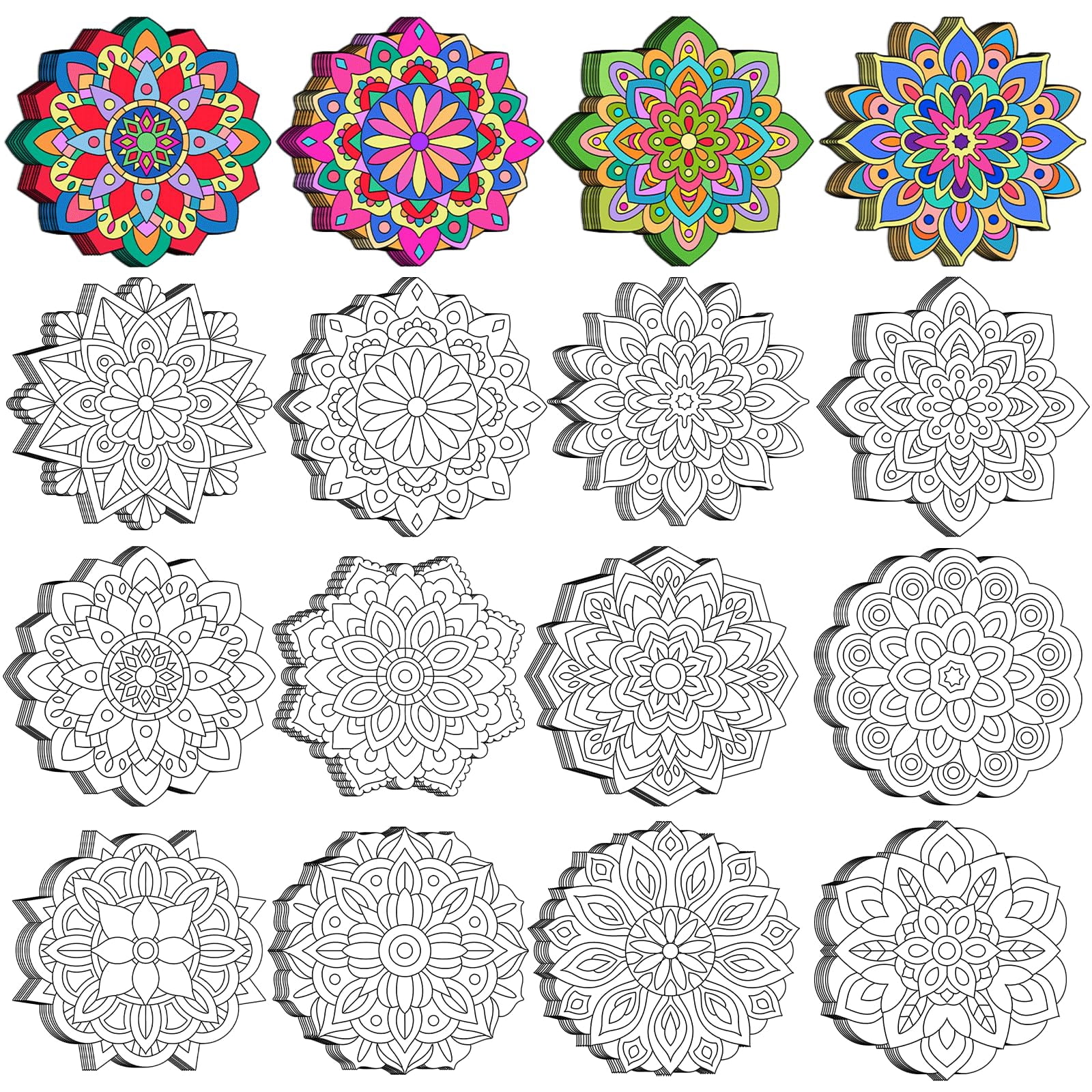 48 Pcs Mandala FEV6 Coloring Cutouts Set DIY Your Mandala Cards Mandala ...