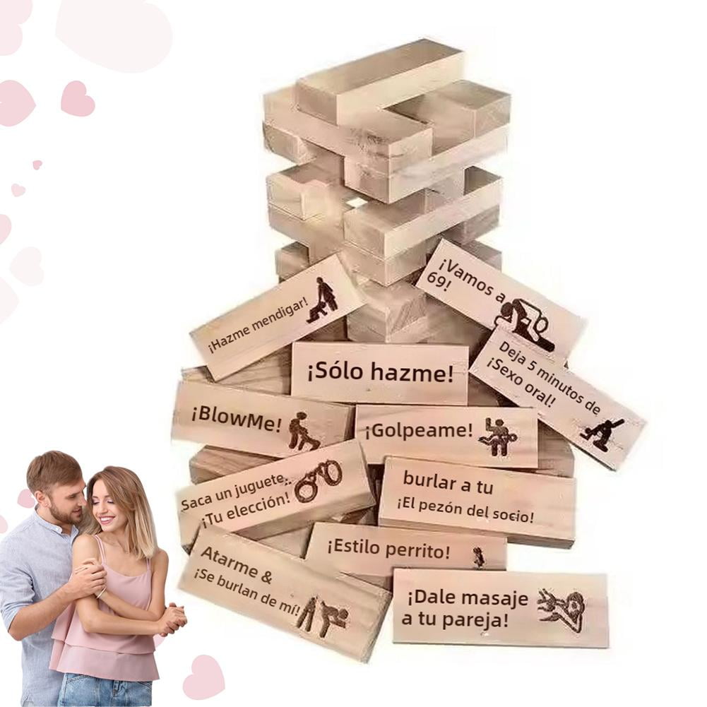 48 Pcs Naughty Block Tower Game,Spanish,Couples Tower Stacking Blocks ...