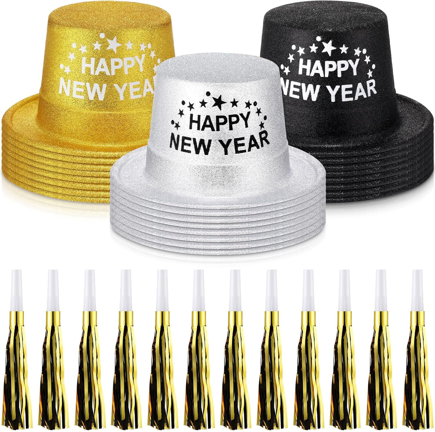 48 Pcs New Years 2026 Eve Party Supplies Included 24 Plastic Glitter ...