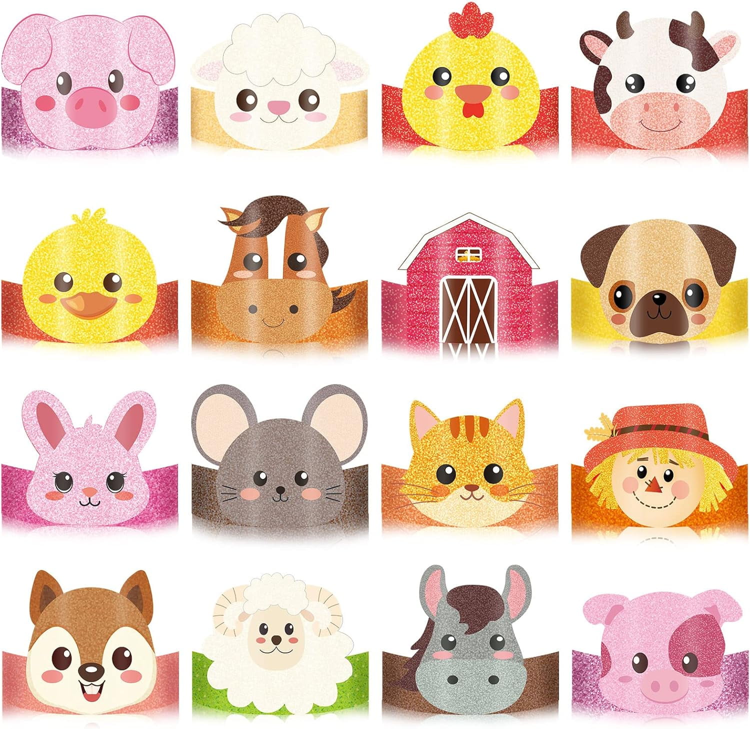 48 Pcs Party Hats Animal Jurassic Dinosaurs Farm Headbands Paper Crown ...