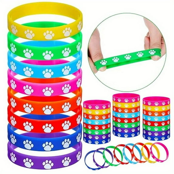 48 Pcs Paw Print Rubber Bracelets Multicolor Dog Paw Print Silicone ...