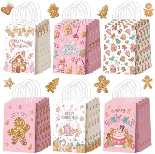 48 Pcs Pink Christmas Gingerbread Party Favors Bags Christmas Goodie ...