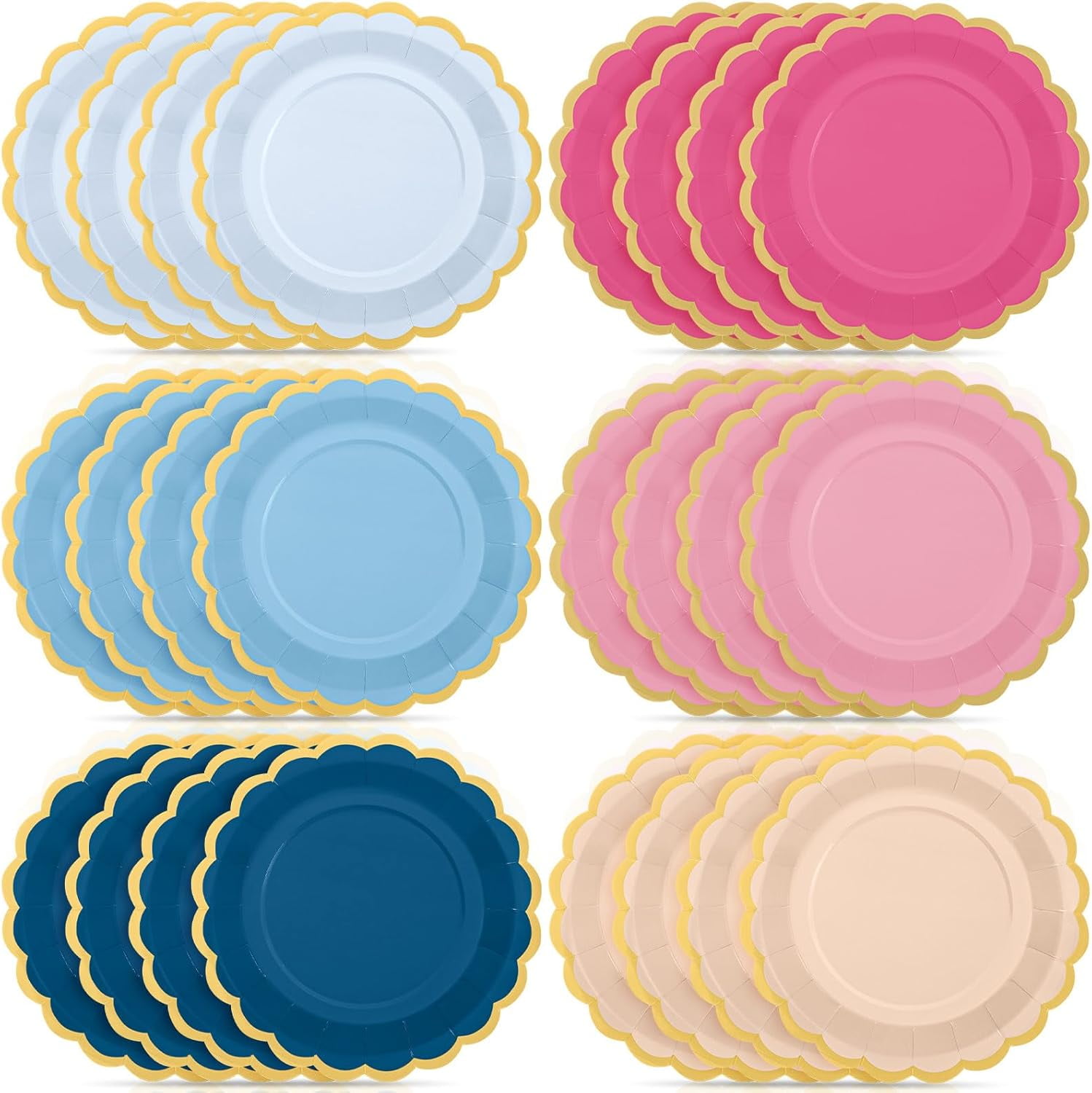 48 Pcs Pink Navy Blue Paper Plates 9 Inch Gradient Scalloped Paper ...