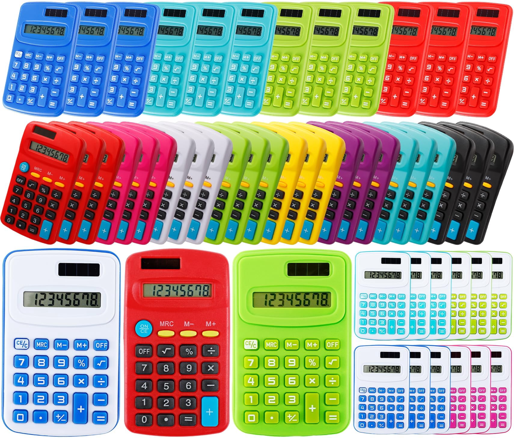 48 Pcs Pocket Calculator,8 Digit Display Solar Battery Dual Power ...