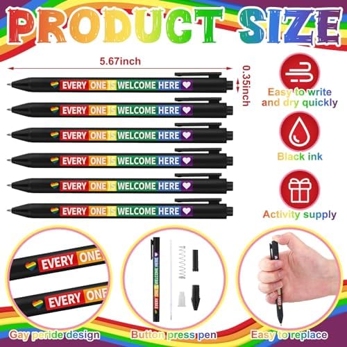 48 Pcs Pride Ballpoint Pen Month Lgbtq Rainbow Party Favors Black Ink ...