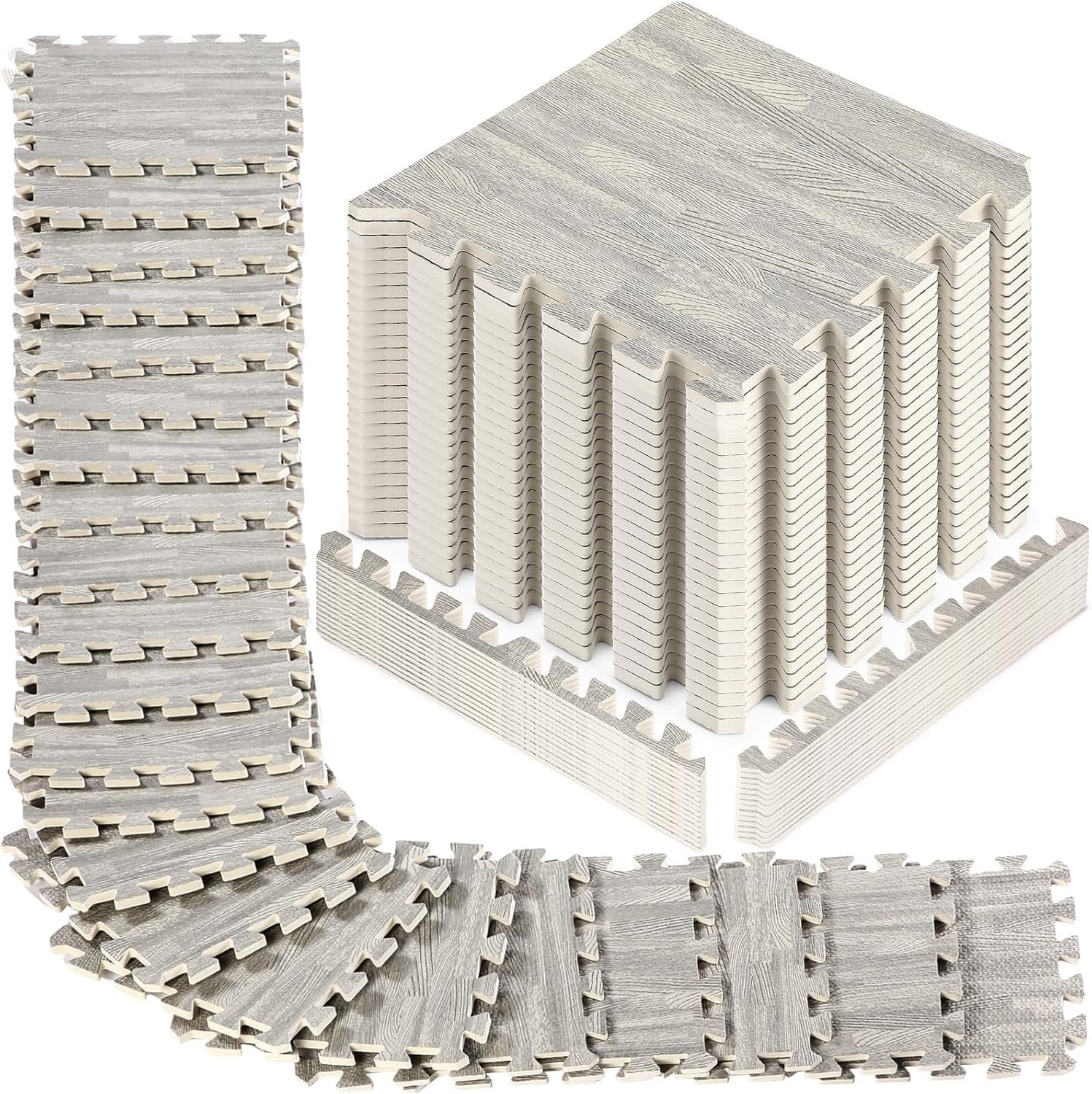 48 Pcs Printed Foam Tiles 12 x 12 Inch Interlocking Foam Mats Wood ...