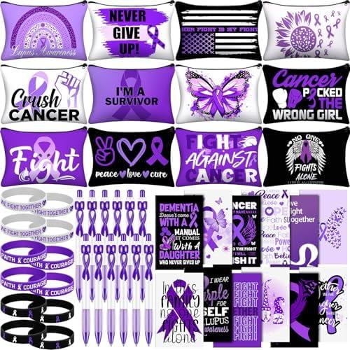 48 Pcs Purple Ribbon Awareness Accessories Sets Include Makeup Bag ...