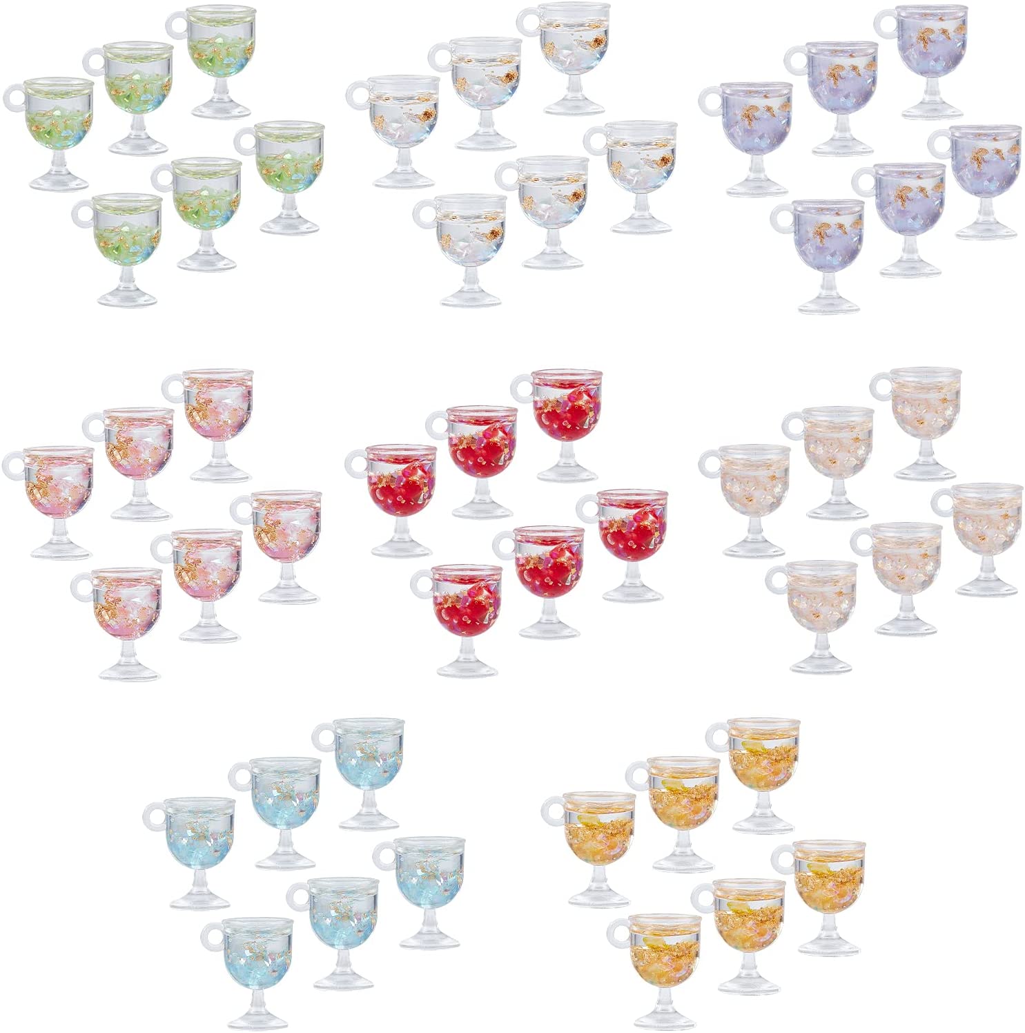 48 Pcs Resin Cup Pendants Cup Charms with Gold Foil Inside Wine Glass ...
