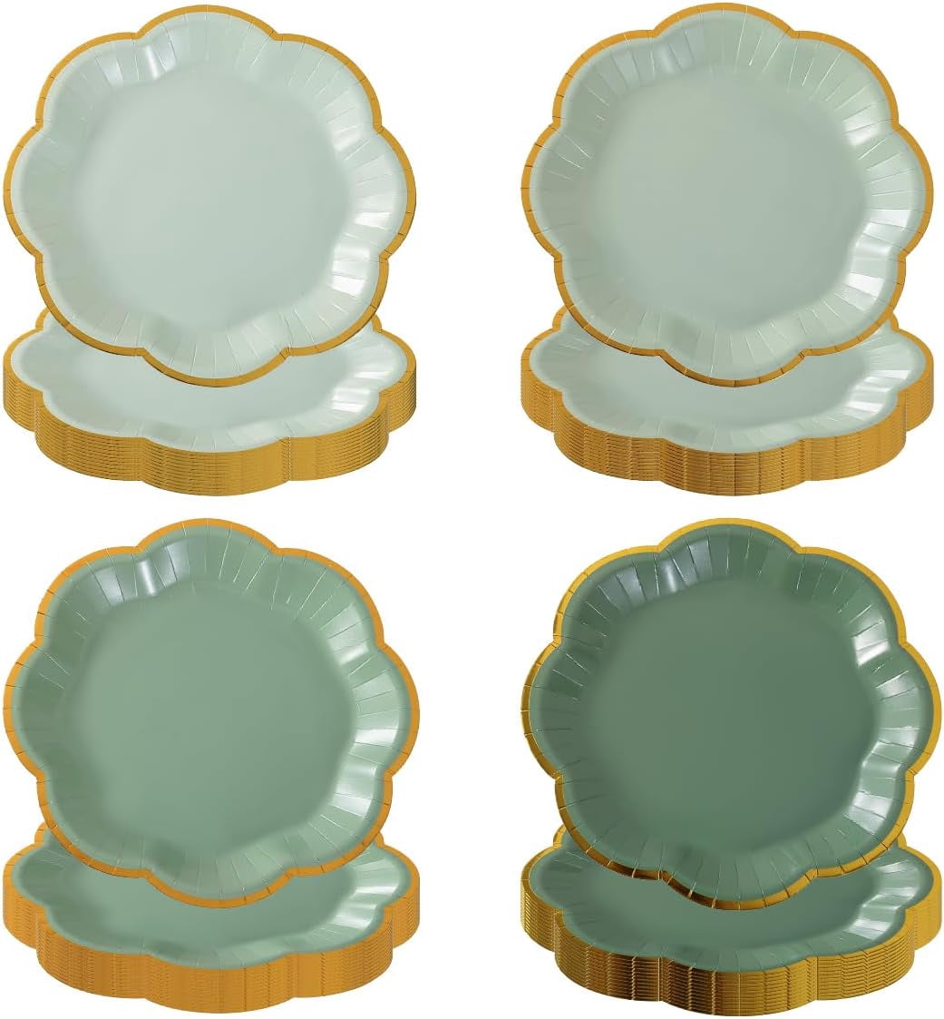 48 Pcs Sage Green Paper Plates Disposable Gradient Green Dessert Paper ...