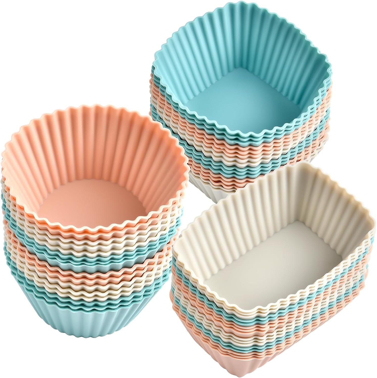 48 Pcs Silicone Cupcake Liners, 3 Shapes Reusable Silicone Cupcake ...