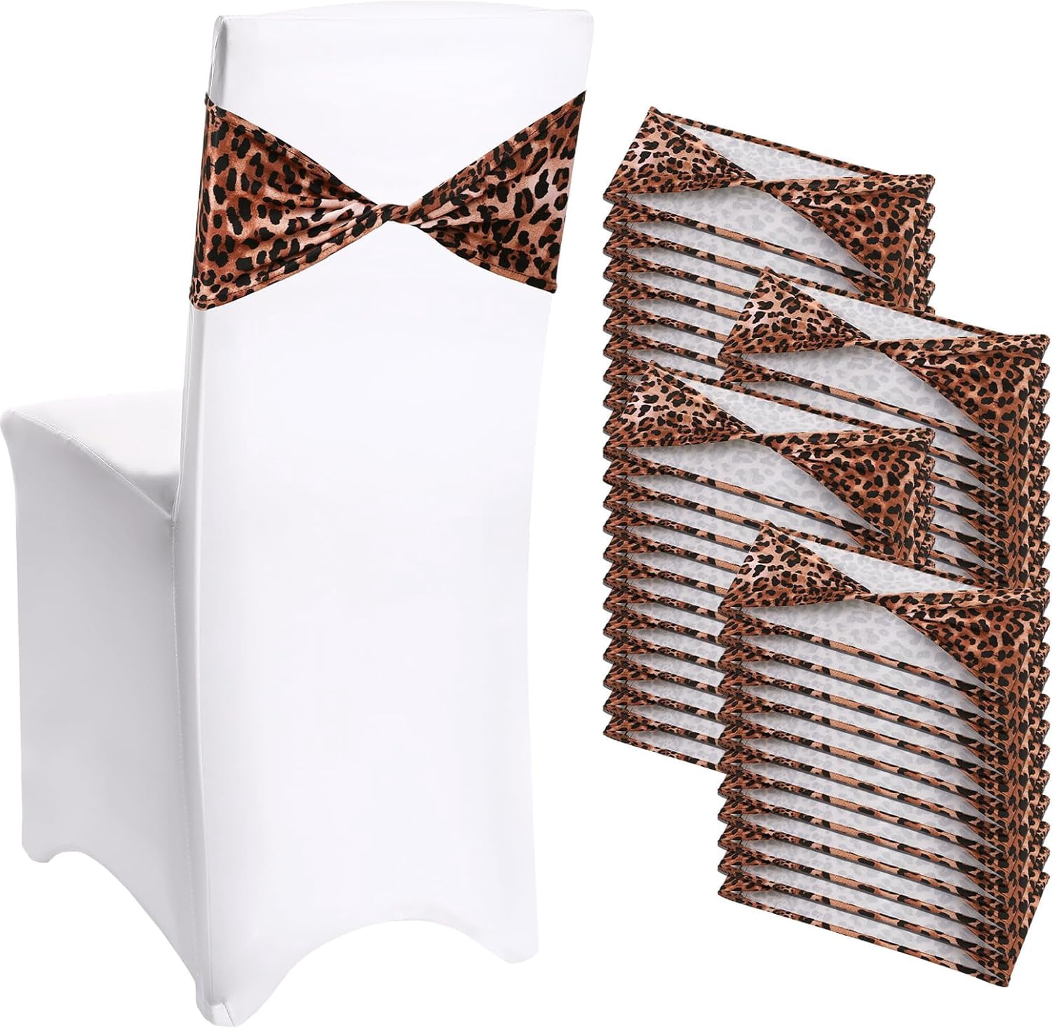 48 Pcs Spandex Chair Bands Animal Print Elastic Chair Sashes Bow ...