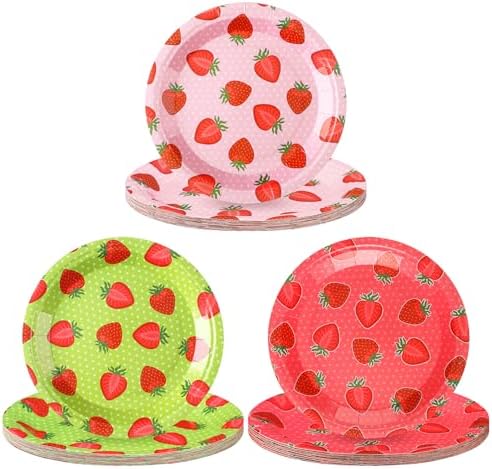 48 Pcs Strawberry Party Plates, 9 Inch Disposable Strawberry Paper ...