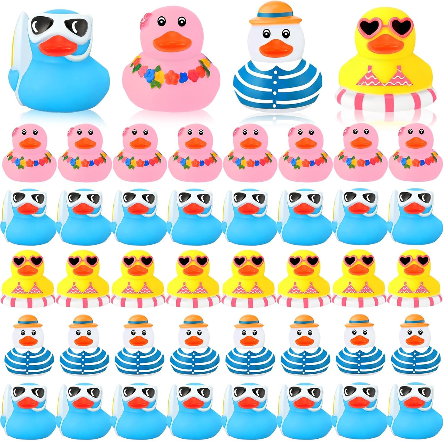 48 Pcs Summer Beach Rubber Duckies Mini Rubber Duck Bath Toys Funny ...