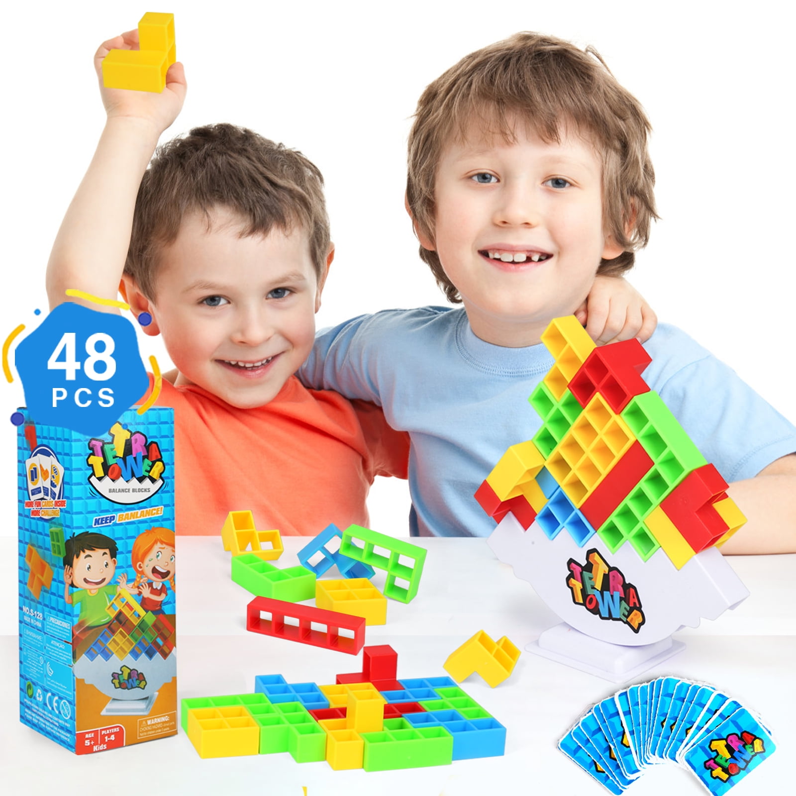 48 Pcs Tetra Tower Balance Stacking Blocks Game, Board Games Family ...
