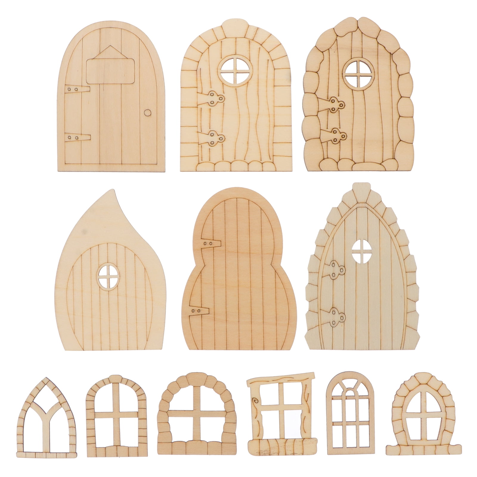 48 Pcs Tiny Wood Doors for Dolls House Hinged Wooden Fairy to Paint ...