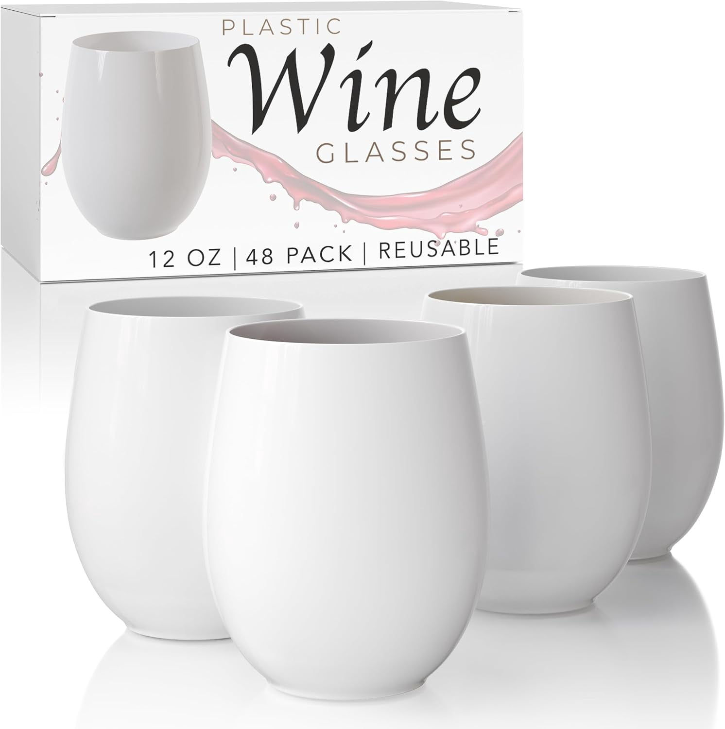 48 Pcs Unbreakable Stemless Plastic Wine Glasses Disposable Wine ...
