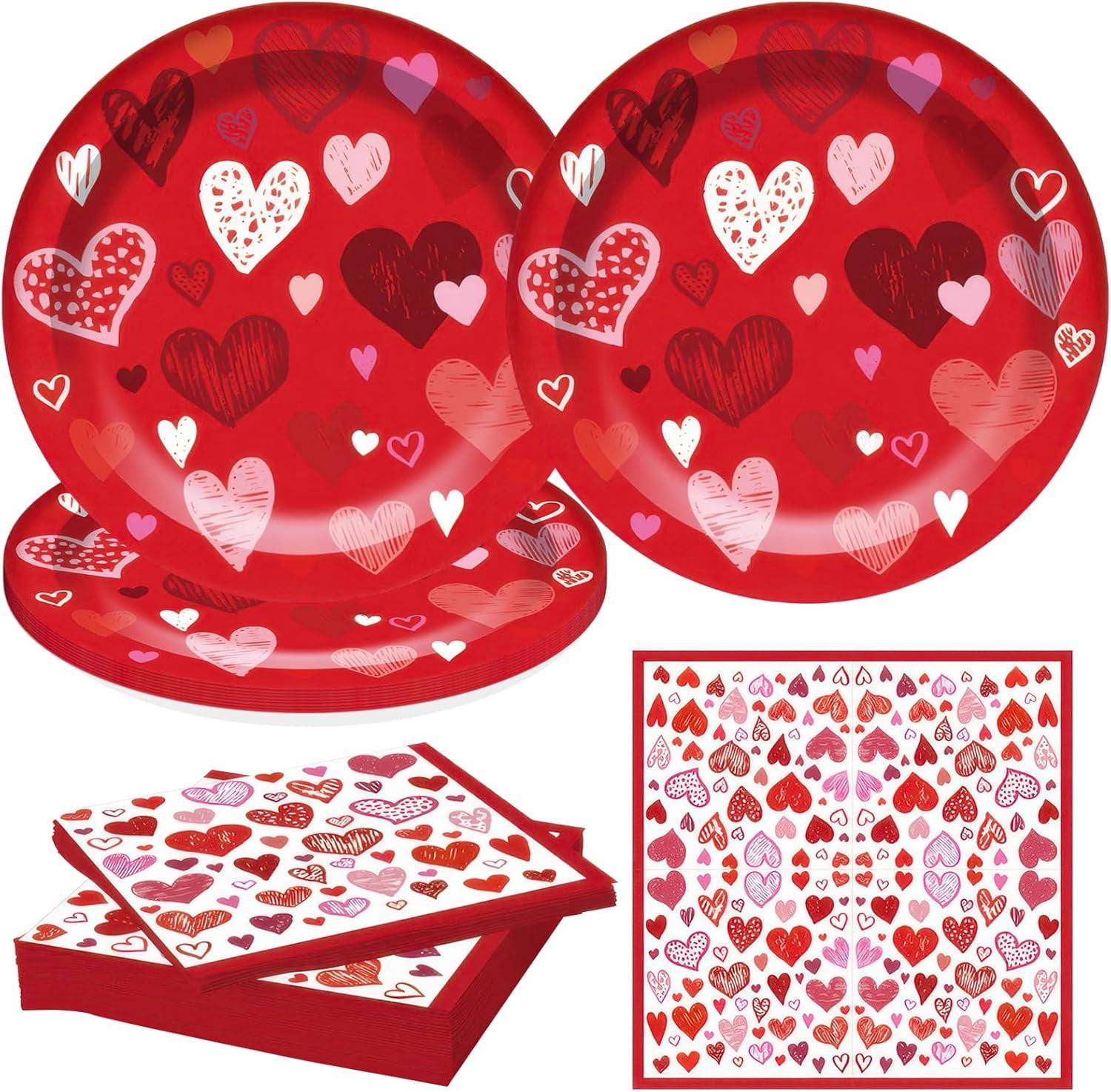 48 Pcs Valentine's Day Heart Paper Plates and Napkins Party Tableware ...