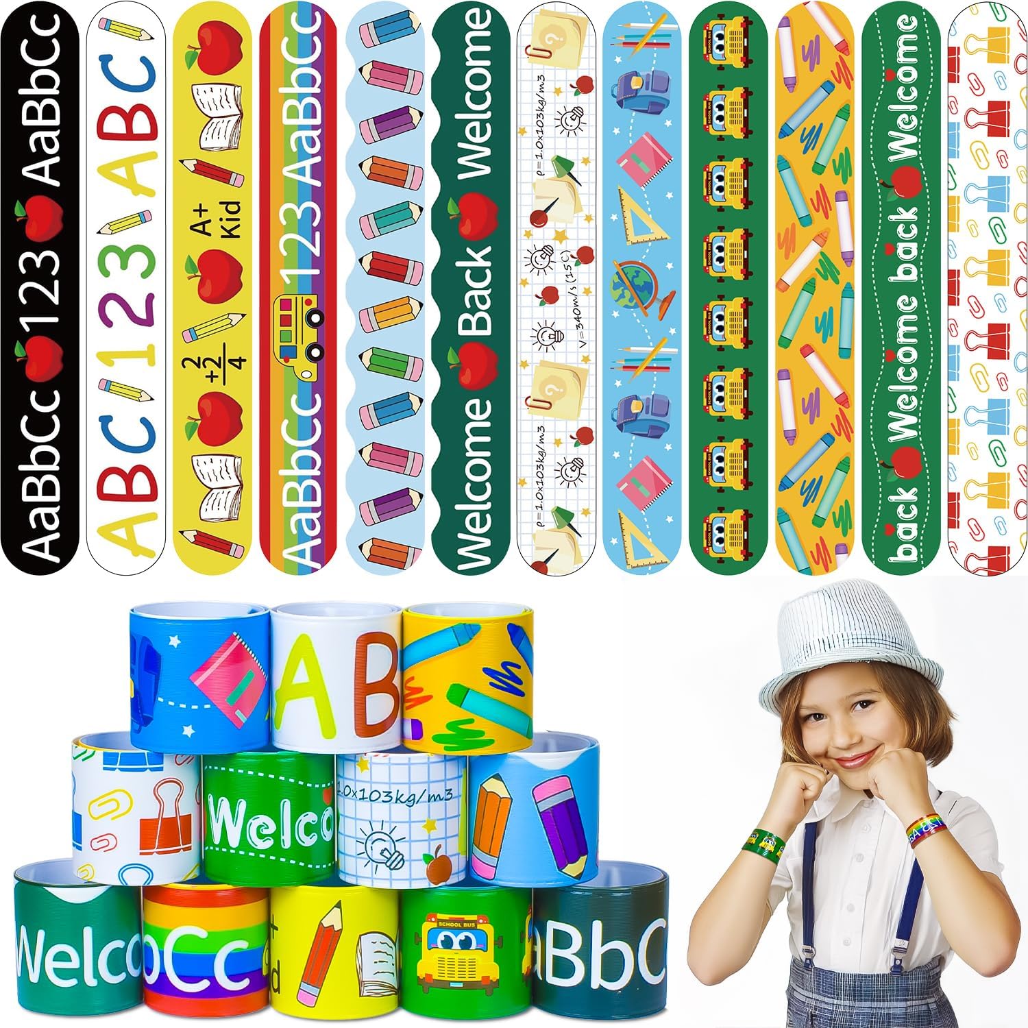48 Pcs Welcome Back to School Slap Bracelets First Day of School Favors ...