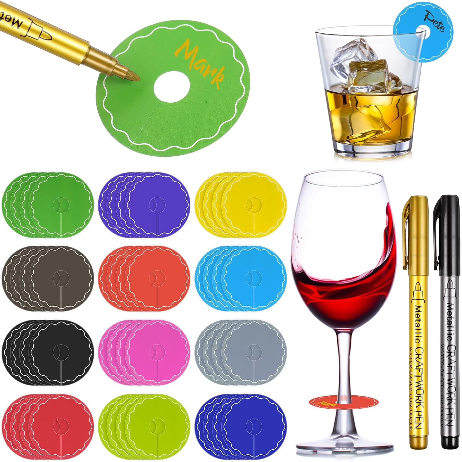 48 Pcs Wine Glass Name Tags Personalized Disposable Paper Drink ...