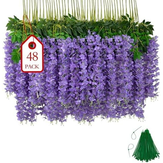 48 Pcs of Wisteria Hanging Flowers, 3.75 Feet Fake Wisteria Flower ...