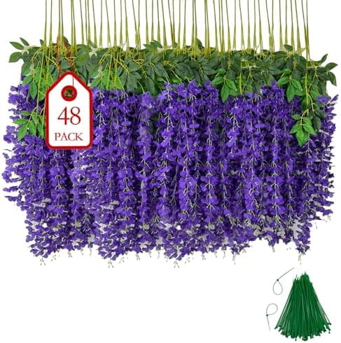 48 Pcs of Wisteria Hanging Flowers, 3.75 Ft Fake Wisteria Flower ...