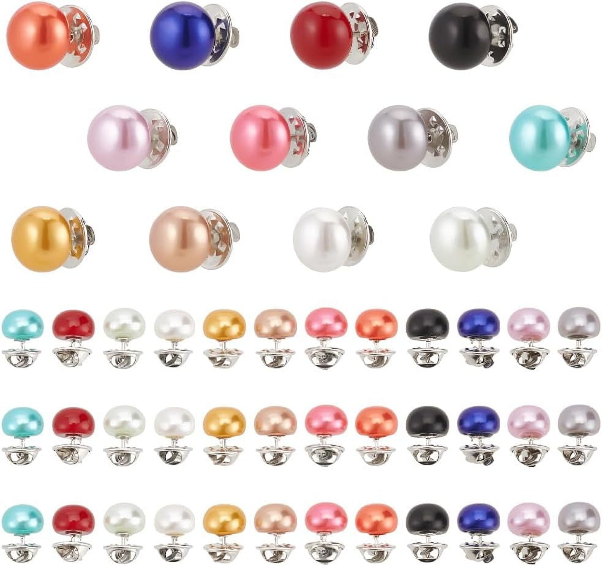 48 Pcs Women Shirt Brooch Buttons 12 Colors Round Pearl Cover Up Button ...