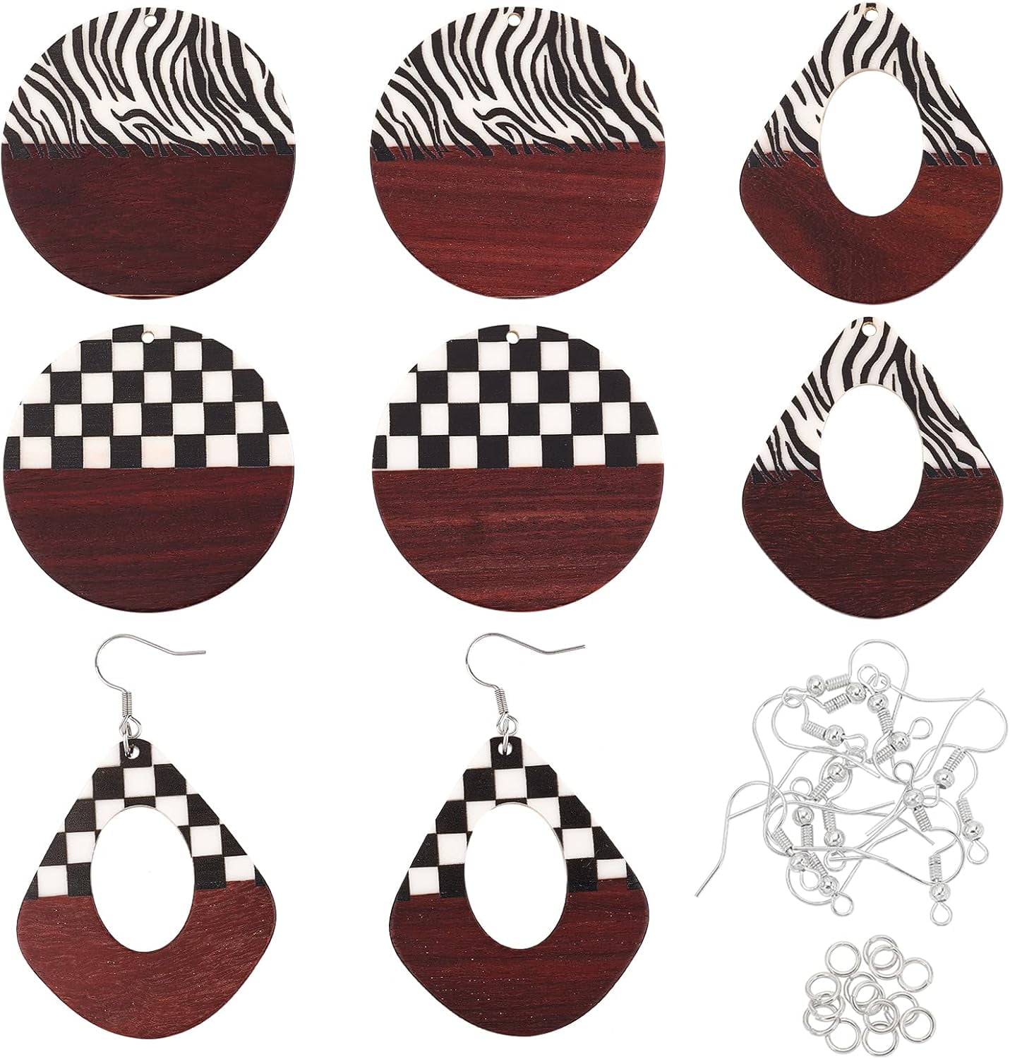 48 Pcs Wooden Dangle Earring Making Kit Wood Earring Pendants Teardrop ...