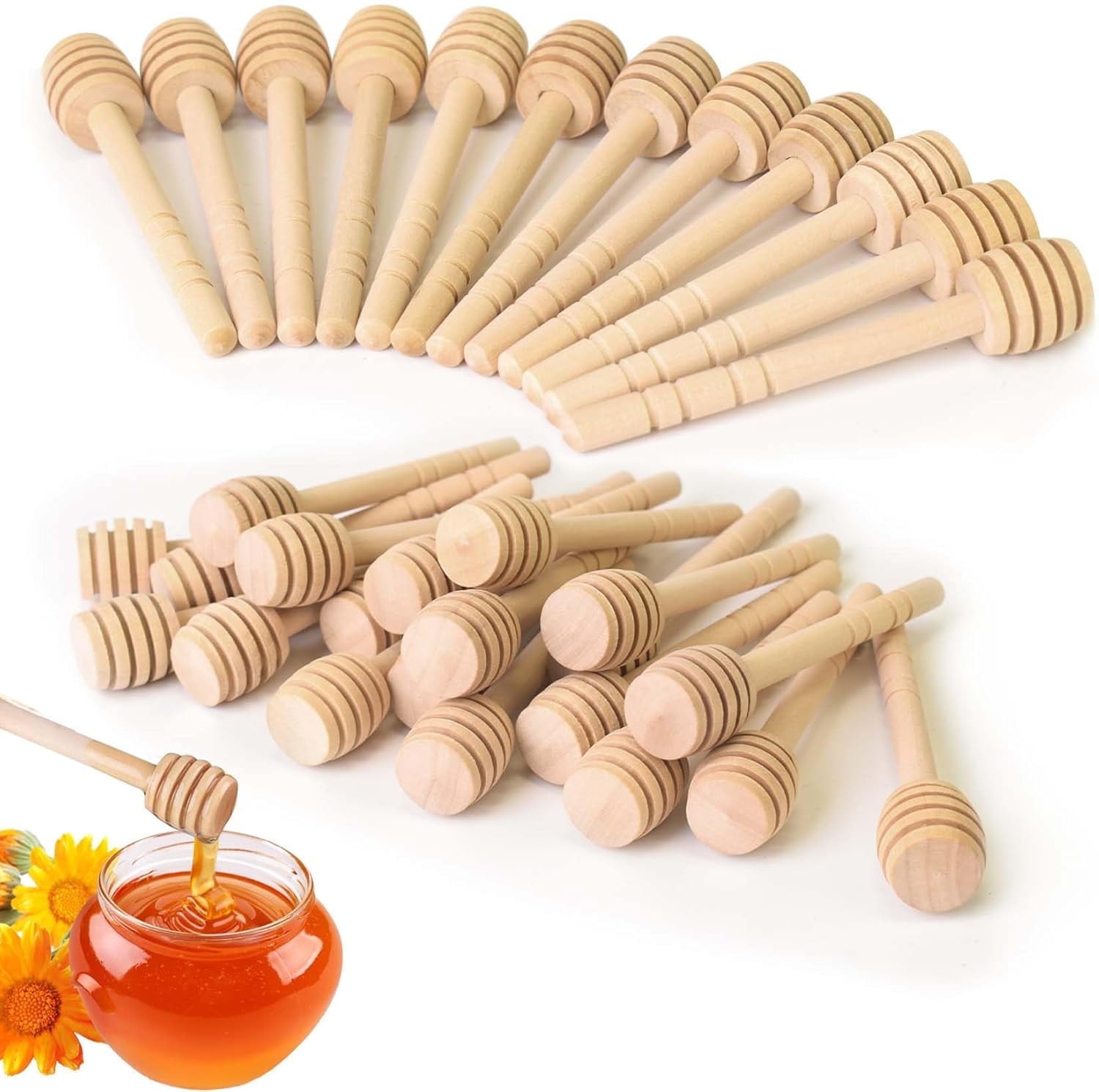 Lnrkai 48 Pcs Wooden Honey Dipper Sticks, 4" Mini Honey Stirrer Stick ...