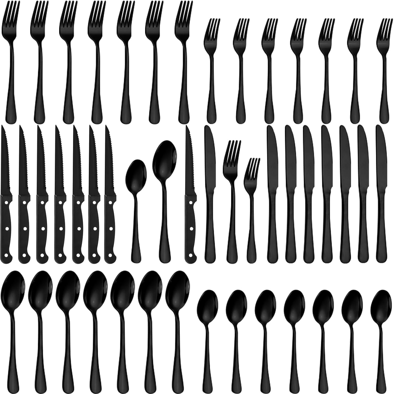 48-Piece Black Silverware Set with Steak Knives Black Stainless Steel ...