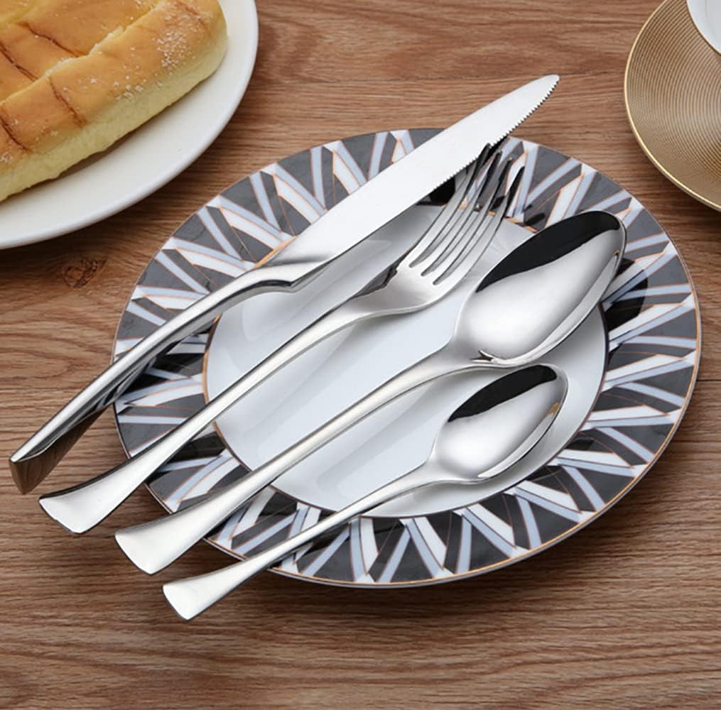 48-Piece Bordered Silverware Set for 6 Mirror Polished 18/10 Stainless ...