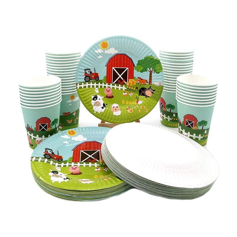 48 Piece Farm Animal MMF7 Pig Cow Theme Disposable Paper Plate, Cup Set ...