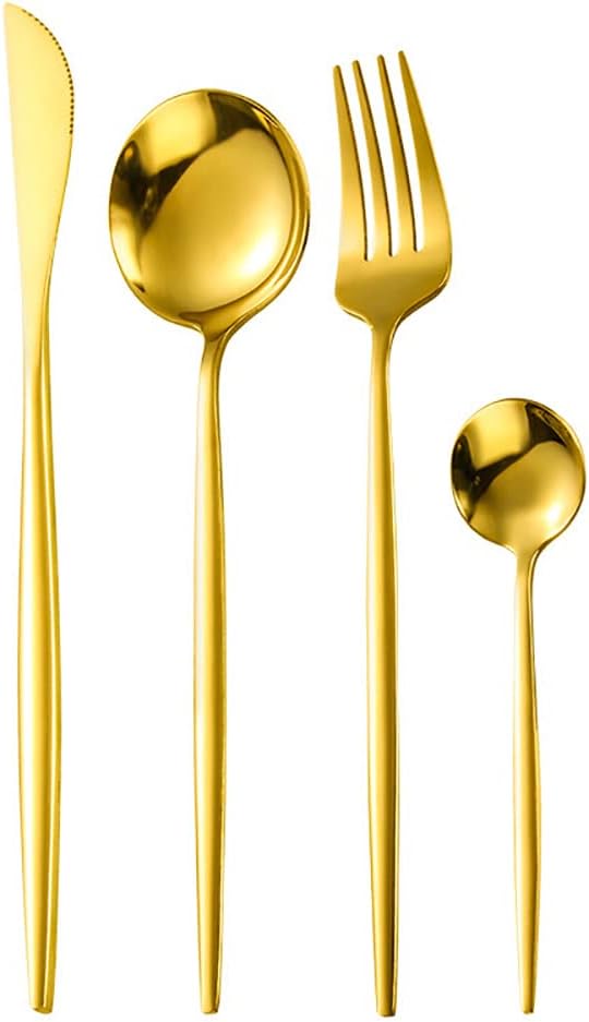 48 Piece Gold Silverware Set for 12 Durable Stainless Steel Flatware ...