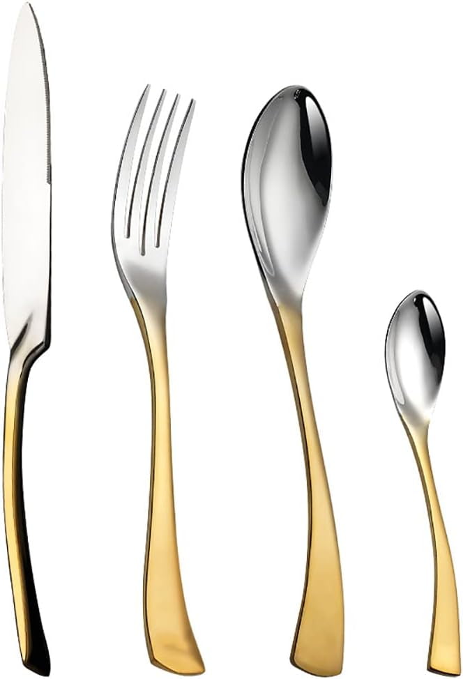 48 Piece Gold Silverware Set for 12 Stainless Steel Flatware Sets ...