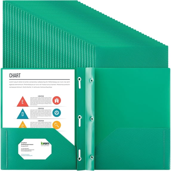 48-Piece Green Diamond-Style Plastic Folder Set with 2 Pockets, 3 ...