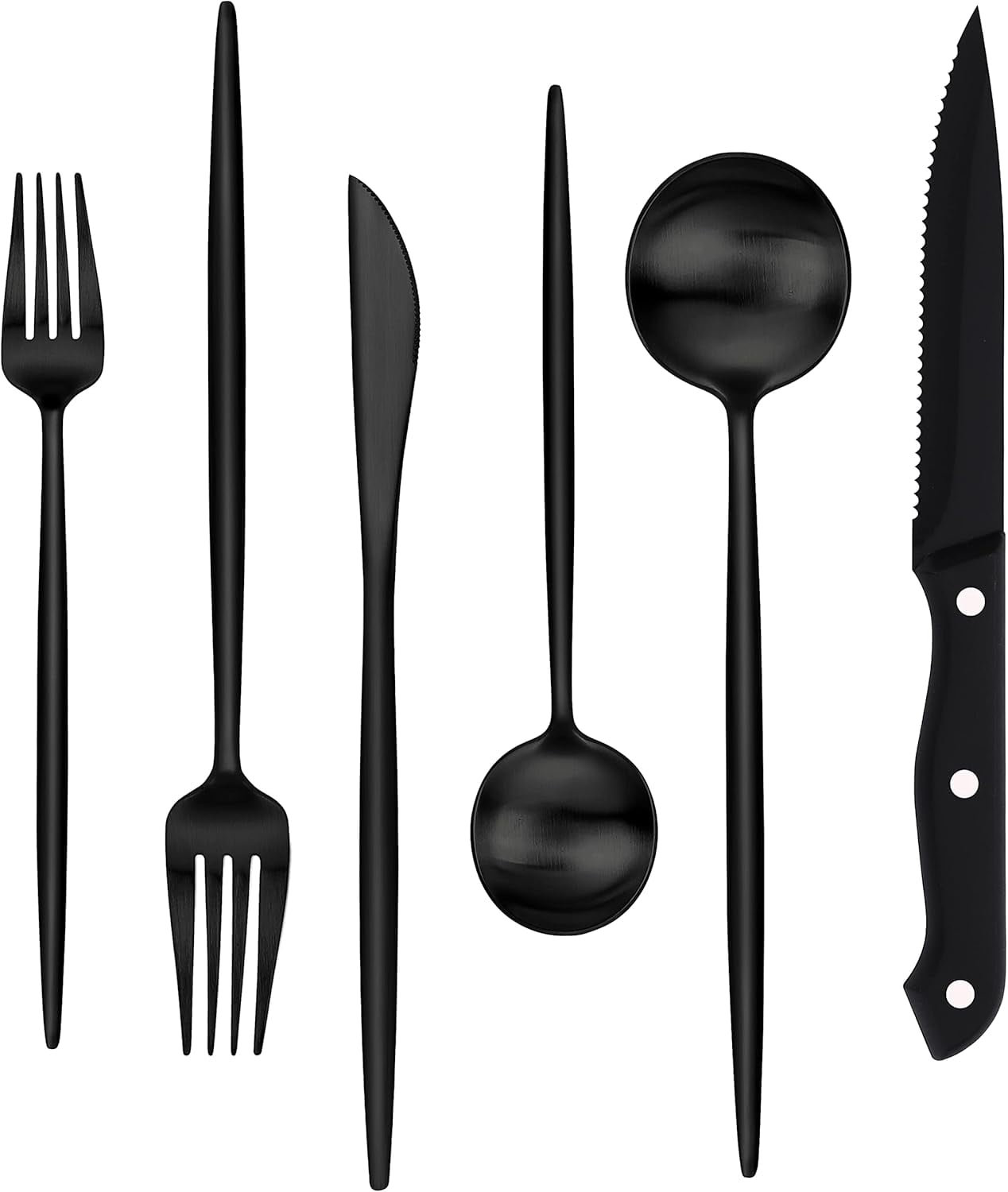48-Piece Matte Black Silverware Set with Steak Knives, Stainless Steel ...