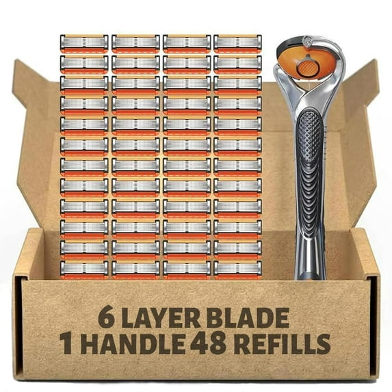 48-Piece Men's Razor Blade Replacement Set with Free Handle, Ultra ...