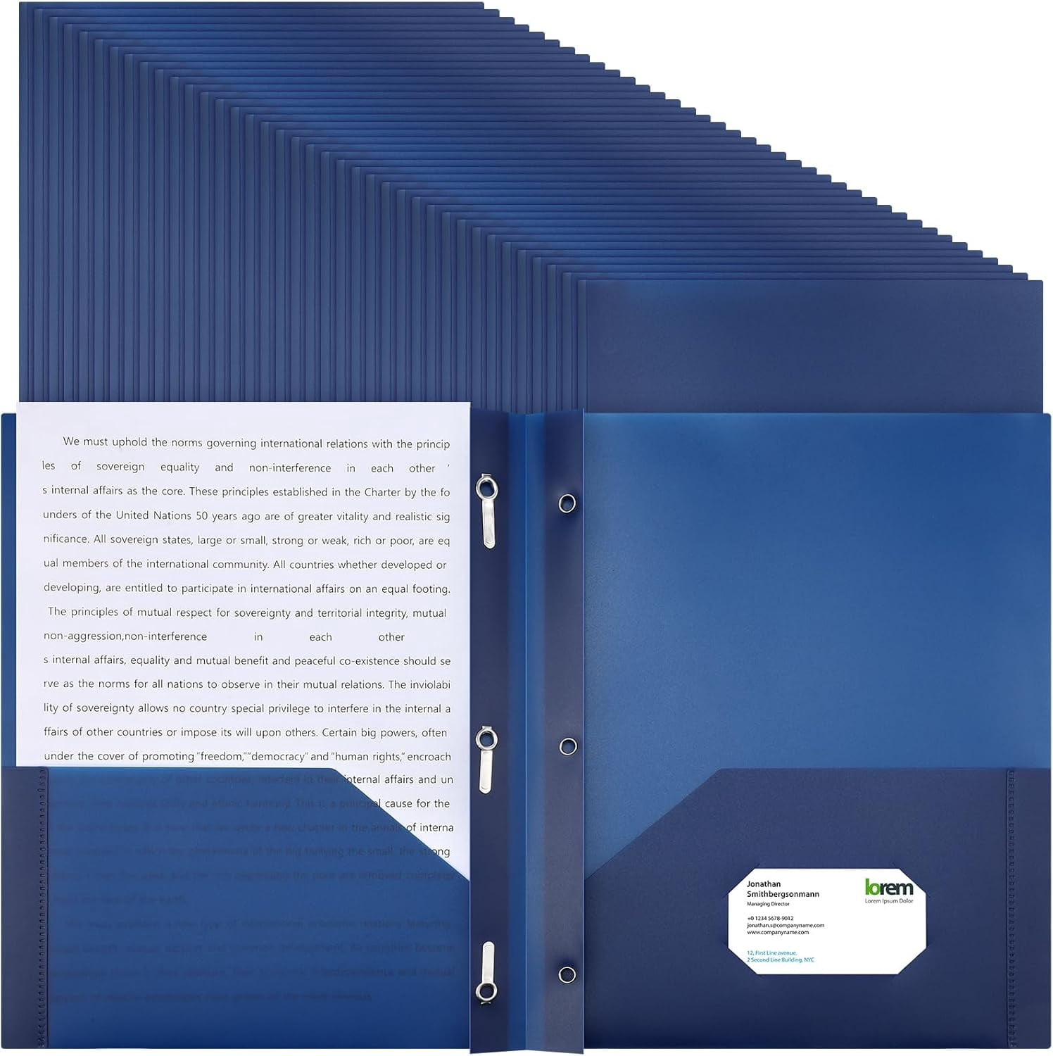 48-Piece Navy Blue Classic Letter-Size Plastic Folder Set with 2 ...