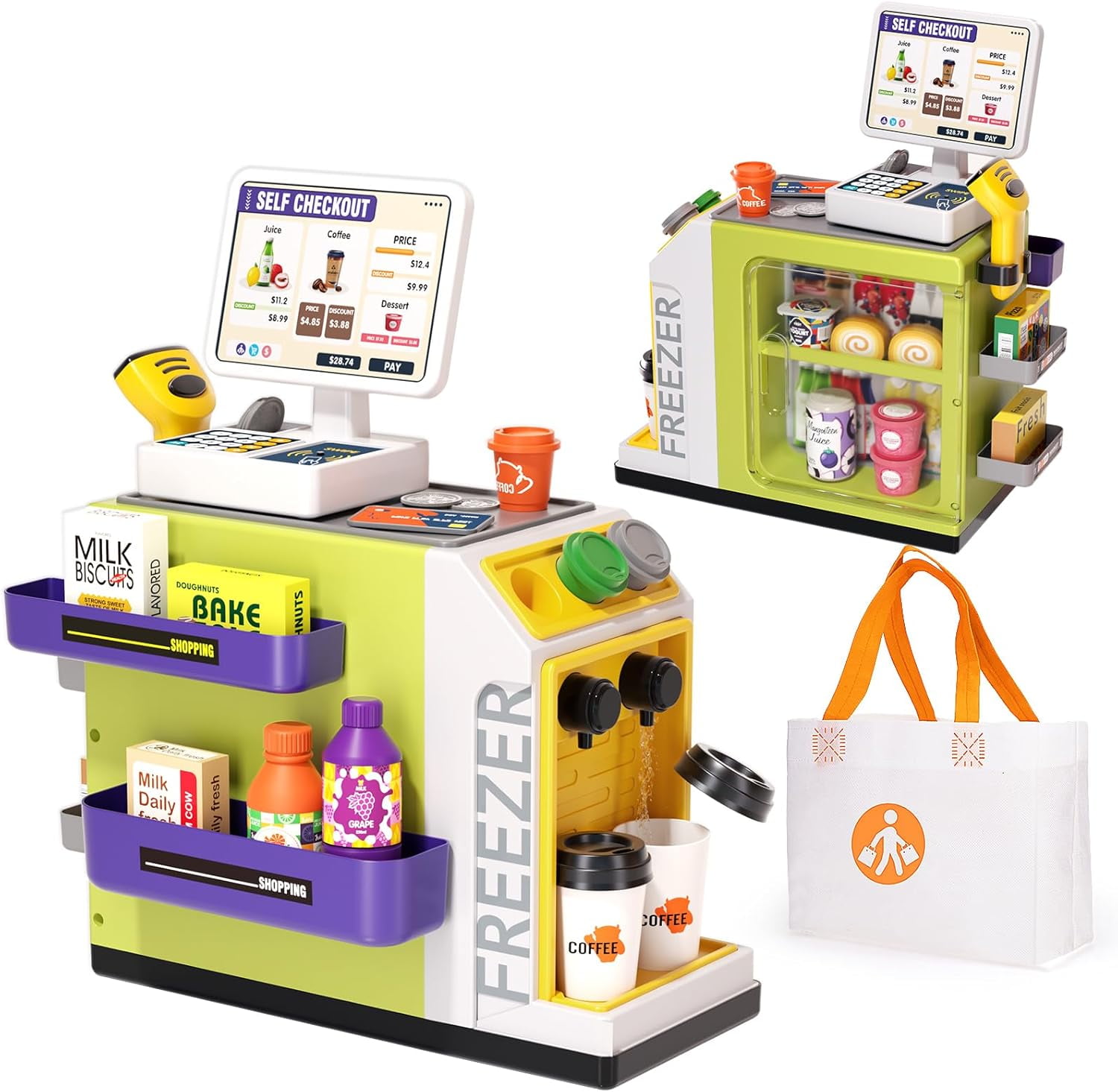 48-Piece Pretend Play Cash Register Toy Set for Kids with Water Outlet ...