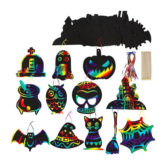 48-Piece Rainbow Scratch-Off Craft Set: Halloween Creative Play ...