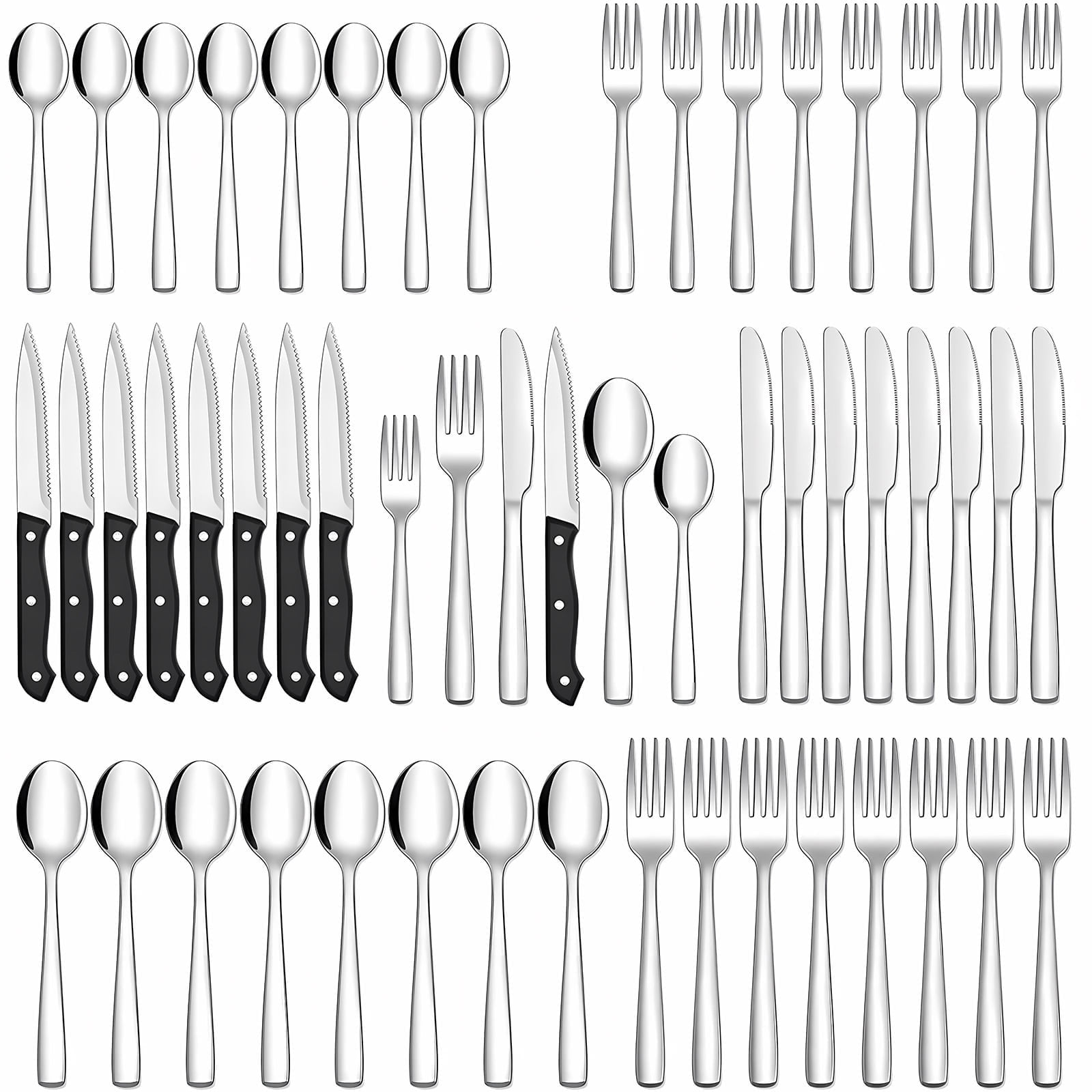 48-Piece Silverware Set for 8, Cutlery Set with Steak Knives, Stainless ...