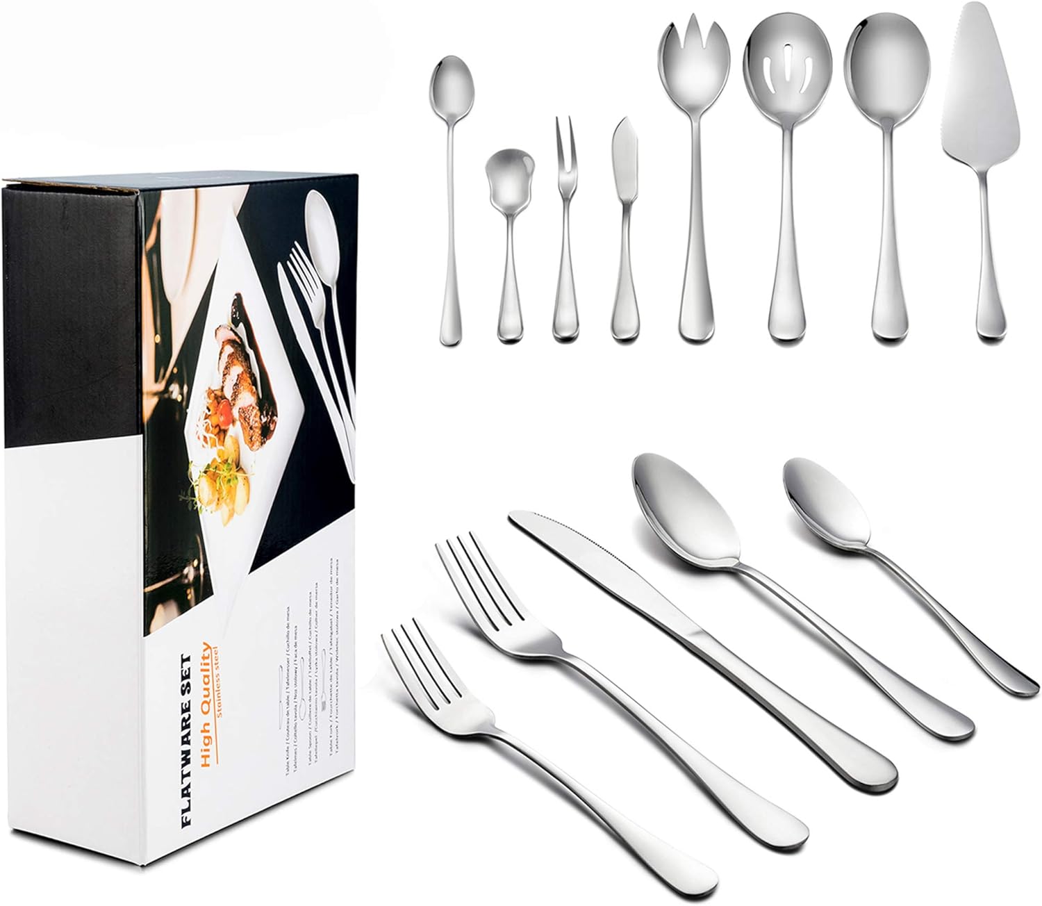 48-Piece Silverware Set with Serving Utensils, Flatware Set for 8 ...