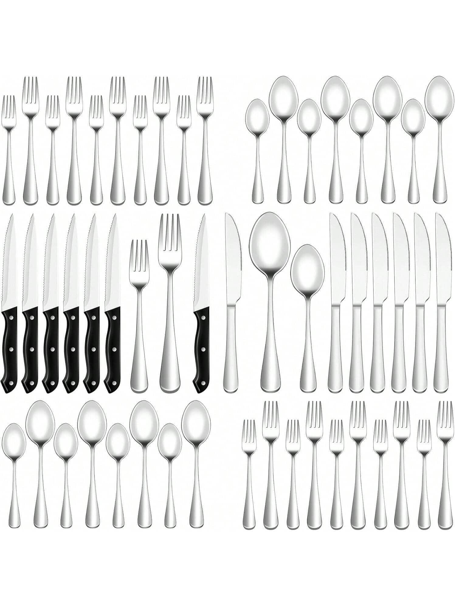 48-Piece Silverware Set With Steak Knives For 8, Stainless Steel ...